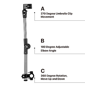 Flexzion Bicycle Umbrella Mount Holder, Swivel Connector Handlebar Frame Stand, Adjustable 2 Section Tube Handle, Outdoor Sports Accessories for 0.67~0.9 inch Handlebar Bike Baby Stroller Wheelchair