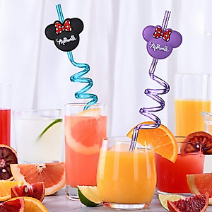 25 Mouse Ear Straws with 2 Cleaning Brush 5 Designs Great for Minnie Theme Birthday as Party Favors and Party Supplies