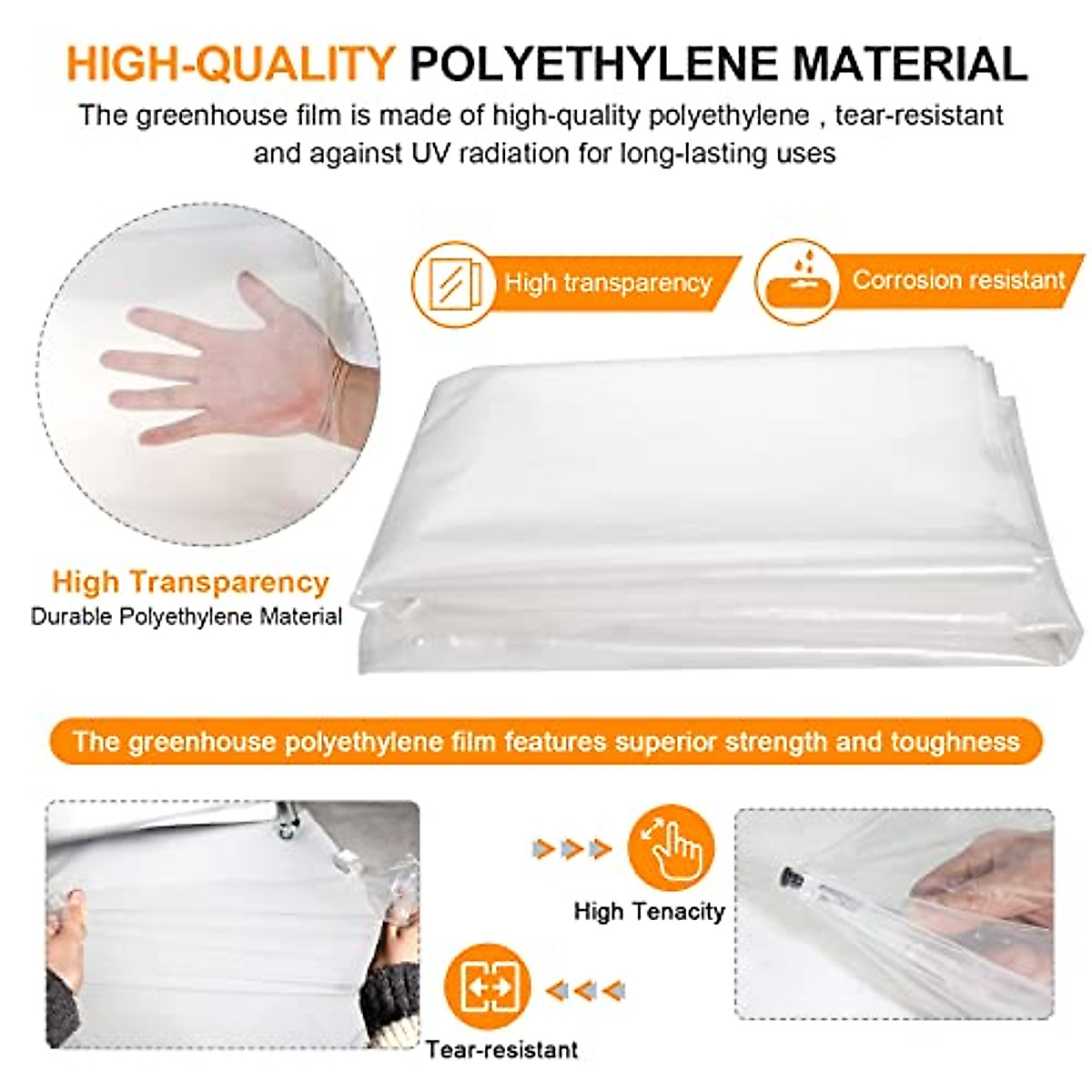 Doniks Clear Greenhouse Film Plastic Sheeting 6 Mil Thickness,Greenhouse Cover Polyethylene Plastic,5 Year UV Resistant Film Hoop Green12 x25ft,for Gardening, Farming, Agriculture, Garden