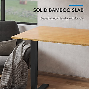 FLEXISPOT Pro Bamboo 3 Stages Dual Motor 55x28 Inch Electric Height Adjustable Standing Desk Whole-Piece Board Desk Sit Stand Up Desk (Black Frame + Bamboo Desktop)