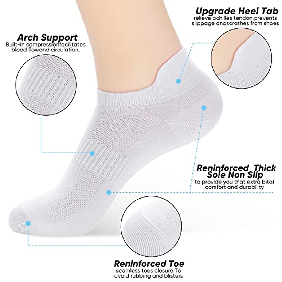 ATBITER Ankle Socks Womens and Men Thin Athletic Running Low Cut No Show Socks With Heel Tab 6/10-Pairs