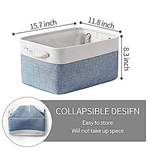 pulnimus Large Foldable Storage Baskets Collapsible Sturdy[3-Pack] Fabric Storage Baskets with Handles for Organizing Shelf Nursery Home Closet & Office 15.7”Lx11.8”Wx8.3”H,White Blue