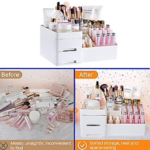 Makeup Organizer,Cosmetic Desk Storage Box with Drawers Skincare Organizers for Dressing Table, Countertop, Bathroom Counter, Vanity Holder for Brushes, Lotions, Lipstick and Nail Polish