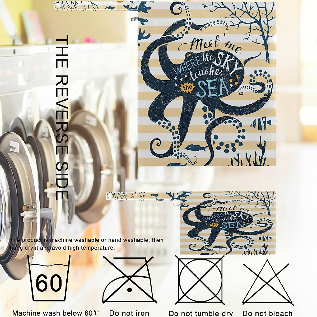 visesunny Octopus Fish Stripe 2Pcs Wet Bag with Zippered Pockets Washable Reusable Roomy for Travel,Beach,Pool,Daycare,Stroller,Diapers,Dirty Gym Clothes, Wet Swimsuits, Toiletries