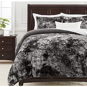 Chanasya Premium Wolf Faux Fur Duvet Cover Set - Faux Fur & Minky Blanket Duvet Cover (90” x 90”) & 2 Pillow Shams (20” x 26”) - 3-Piece Set, Gray, Queen