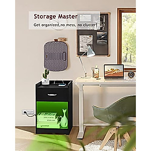 WEENFON Nightstand with Charging Station and LED Lights, Nightstands with USB Ports & Outlets, Small Night Stands for Bedroom, Black