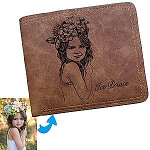 ICE PRINCE Mens Wallet Can Be Customized With Customer Photo And Text Custom Bi-Fold Soft Wallet (light brown)