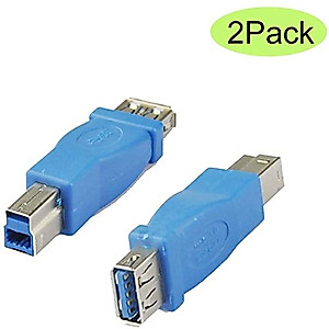 Seadream 2Pack USB 3.0 Type-A Female to B Male Extender Connection Adapter (2Pack usb 3.0 A/F to B/M)