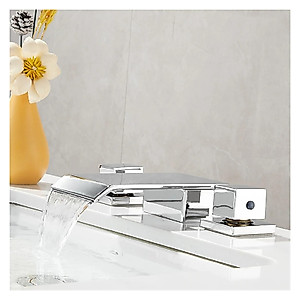 LIANTE Copper Body Stainless Steel Bathtub Chrome Bottom Plate Waterfall Style Wash Basin Y Bathtub Faucet Cold and Hot Water Outlet,Kitchen Faucet, Silver, WJ5520