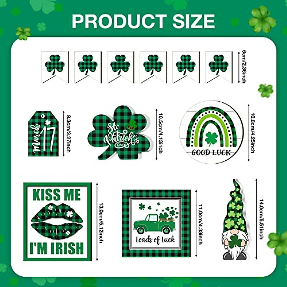 12 Pieces St. Patrick's Day Tiered Tray Decor Buffalo Plaid Table Wooden Sign Decorations Gnome Tabletop Heart Sign Decor for St. Patrick's Day Party Home Kitchen Holiday