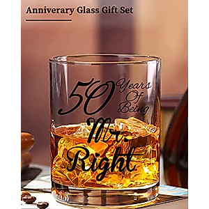 50th Wedding Anniversary - 50th Wedding Gifts for Dad, Mom, Husband, Wife, 50th Wedding Anniversary Decorations, 50th Gifts for Parents-Wine&Whiskey Glass Gift for Mr and Mrs,His and Hers18.5,13.8OZ
