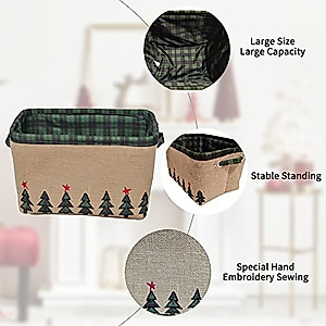 Christmas Baskets for Gifts Empty, Christmas Decorative Storage Baskets with Handles for Holidays Christmas Halloween, Christmas Tree Pattern Large Foldable Organizer Bins for Living Room 13"