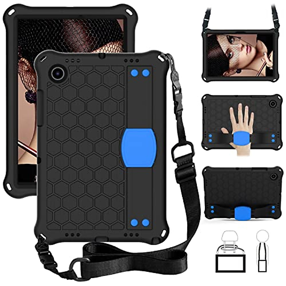 Tablet Case Cover Tablet Case Compatible with Samsung Galaxy Tab A8 10.5Inch (2021) X200/X205, Shockproof Protective Rugged Case with Pencil Holder/Shoulder Strap,Soft Portable Handle Case Full Protec