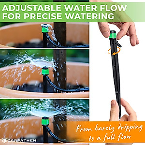 CARPATHEN Drip Irrigation Emitters Vortex - 100 pcs Drip Sprinkler Head for 1/4 inch Drip Irrigation Tubing + 1/4 Drip Irrigation Tubing - 100 ft Black Drip Irrigation Hose