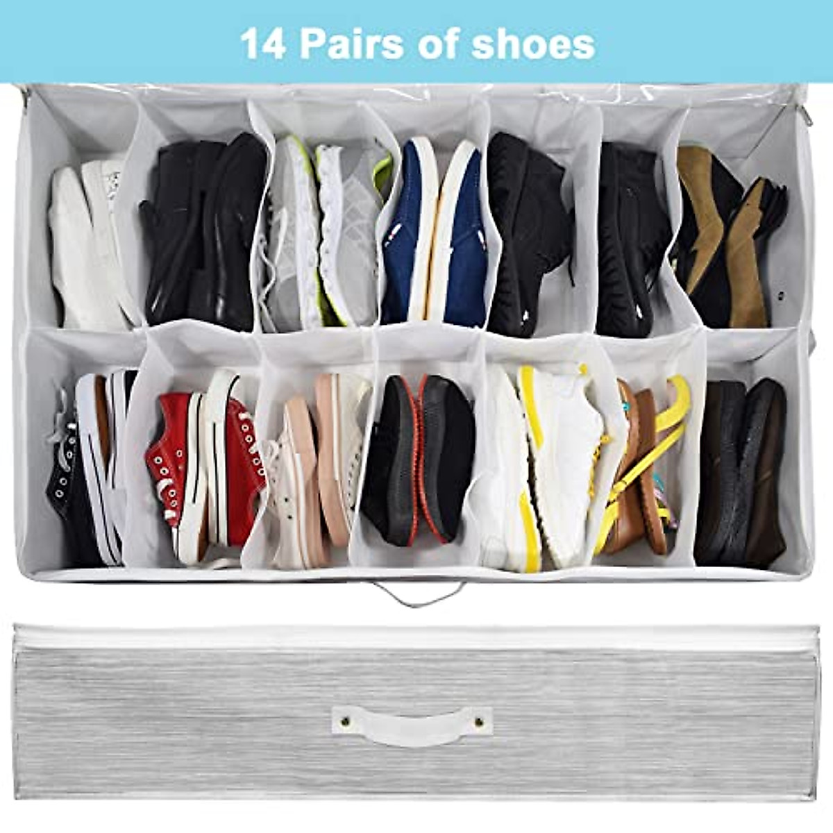 Shoe Organizer Under Bed,Underbed Shoe Storage Boxes Bins,Sturdy Organizador De Zapatos,Extra Large Zapateras Organizer for Closet,Men Women Kids Shoes,High Heels,Short Boots,Sneakers,White,Set of 2