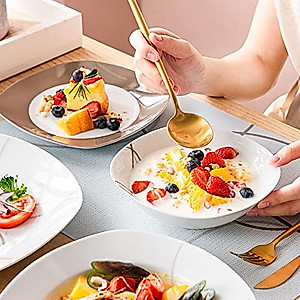 VEWEET, Series Nikita, Plates and Bowls Sets for 6, Square Dinnerware Sets, 24 Piece Dish Modern Plate Set, Minimalist Brown Lines Crockery Set