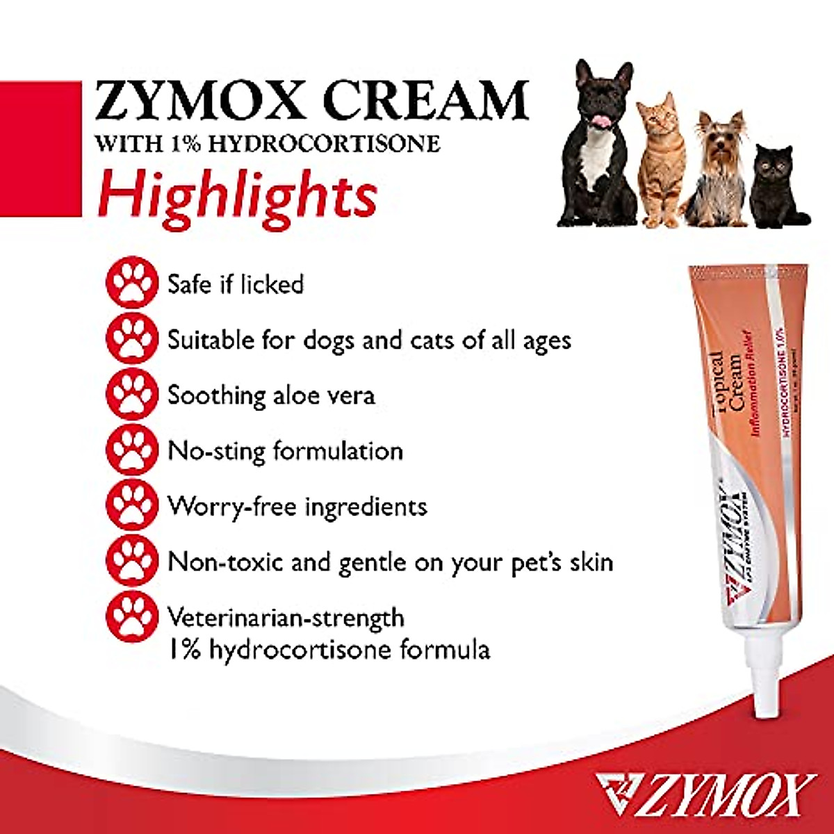 Zymox Veterinarian Strength Topical Cream with 1% Hydrocortisone for Dogs and Cats, 1oz