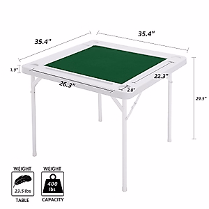 Allpop 35.4’’ Folding Mahjong Table, Square 4 Player Card Game Table with Longer Chip Trays, Cup Holders & Green Professional Tabletop for Domino, Poker, Jigsaw Puzzles