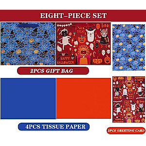 JWSCYSY 2Pack 12.6" Large Happy Halloween Bags with Card and Tissue Paper, Trick or Treat Paper Gift Bags for Kids Holloween Party Favor.