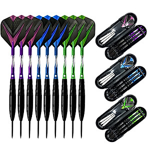 KingHtao Steel Tip Darts Set 22 Gram- Standard PET Flights, Aluminum Dart Shafts,with O Rings, Extra Aluminiu Shafts, Dart Flights and Portable Darts Case (3pcs/Pack) (Purple)