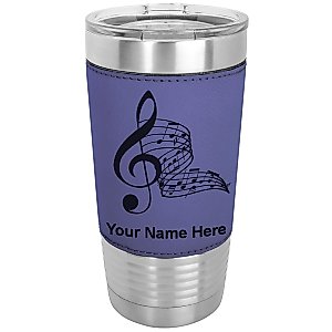 LaserGram 20oz Vacuum Insulated Tumbler Mug, Musical Notes, Personalized Engraving Included (Faux Leather, Dark Purple)
