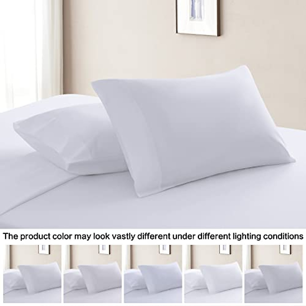 EASELAND Queen Cotton Sheet Set, 400TC, Deep Pocket, 4 Piece, White