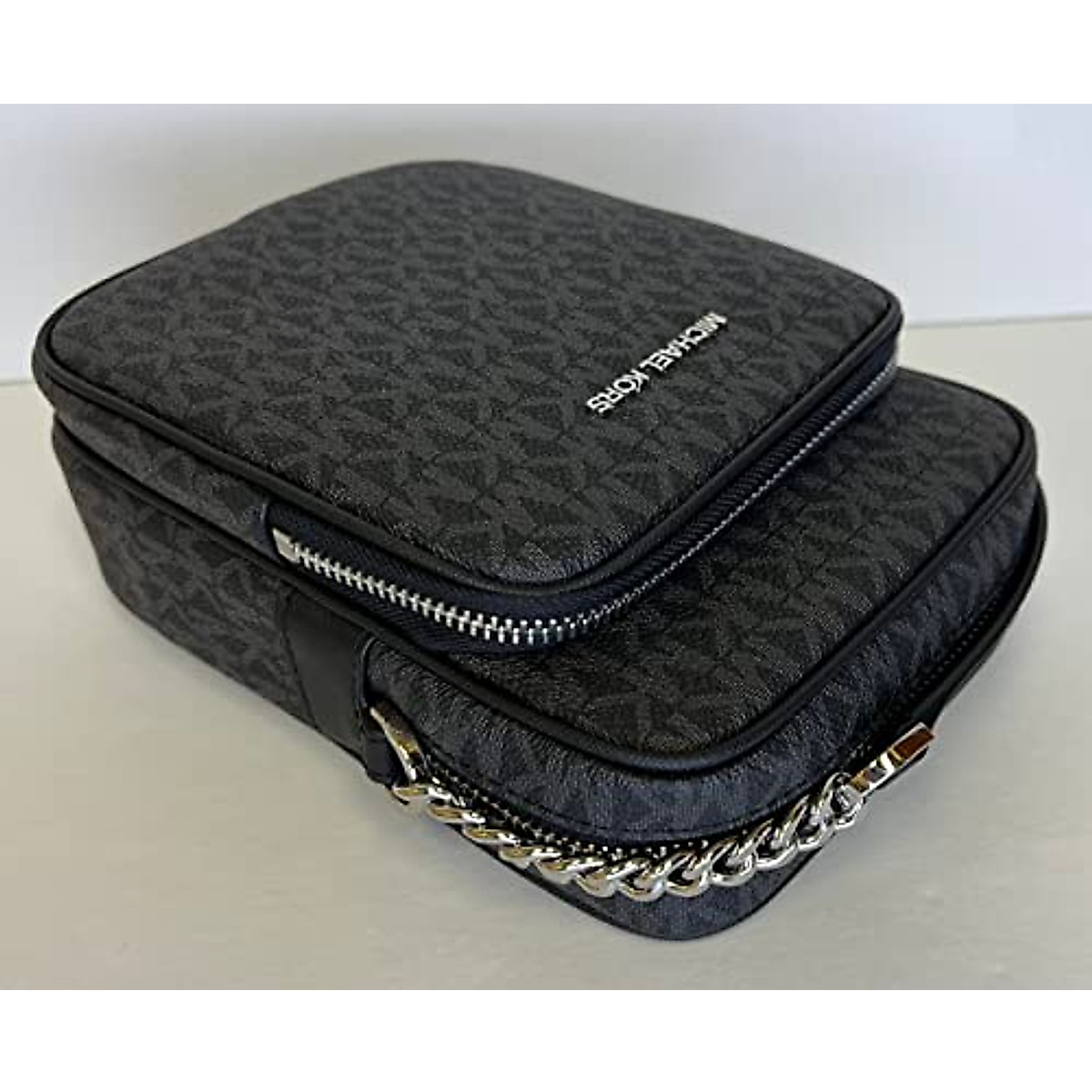 Michael Kors Jet Set Travel Medium Logo Crossbody bundled SM TZ Coinpouch & Purse Hook (Signature MK Black)