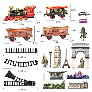TEMI Train Set for Kids Toddlers 3-5, Train with Steam Engine, Cargo Car and Long Track, Rechargeable Battery Play Red Train Toys with Smoke, Light & Sounds, Gift for Boys & Girls 4-7 Years
