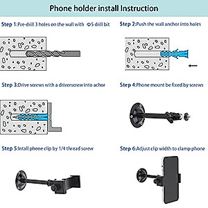 Mippko Wall Mount Phone Holder,Compatible with 3.5 ~7.5 inch iPhone / Samsung Galaxy / Nexus / HTC / LG /Huawei /Smart Phones, 360°Adjustment Drilling Base Metal Mount