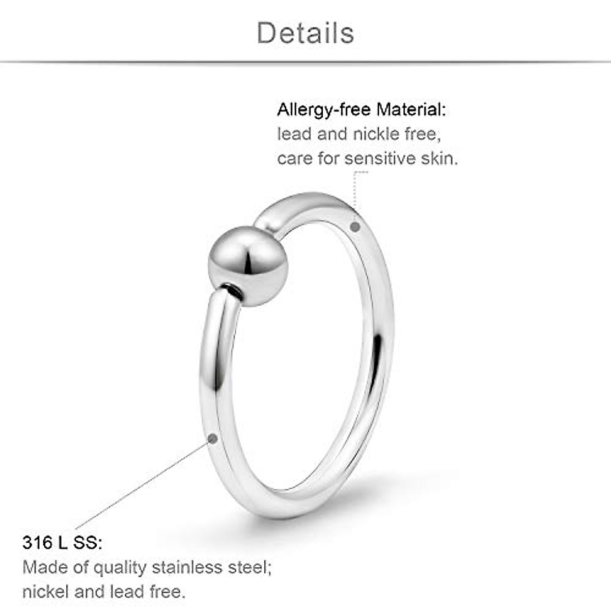 SCERRING 12PCS 16G Stainless Steel Captive Bead Ring Nose Rings Hoop Helix Daith Cartilage Tragus Earrings Nipple Eyebrow Body Piercing 6-16mm Silver