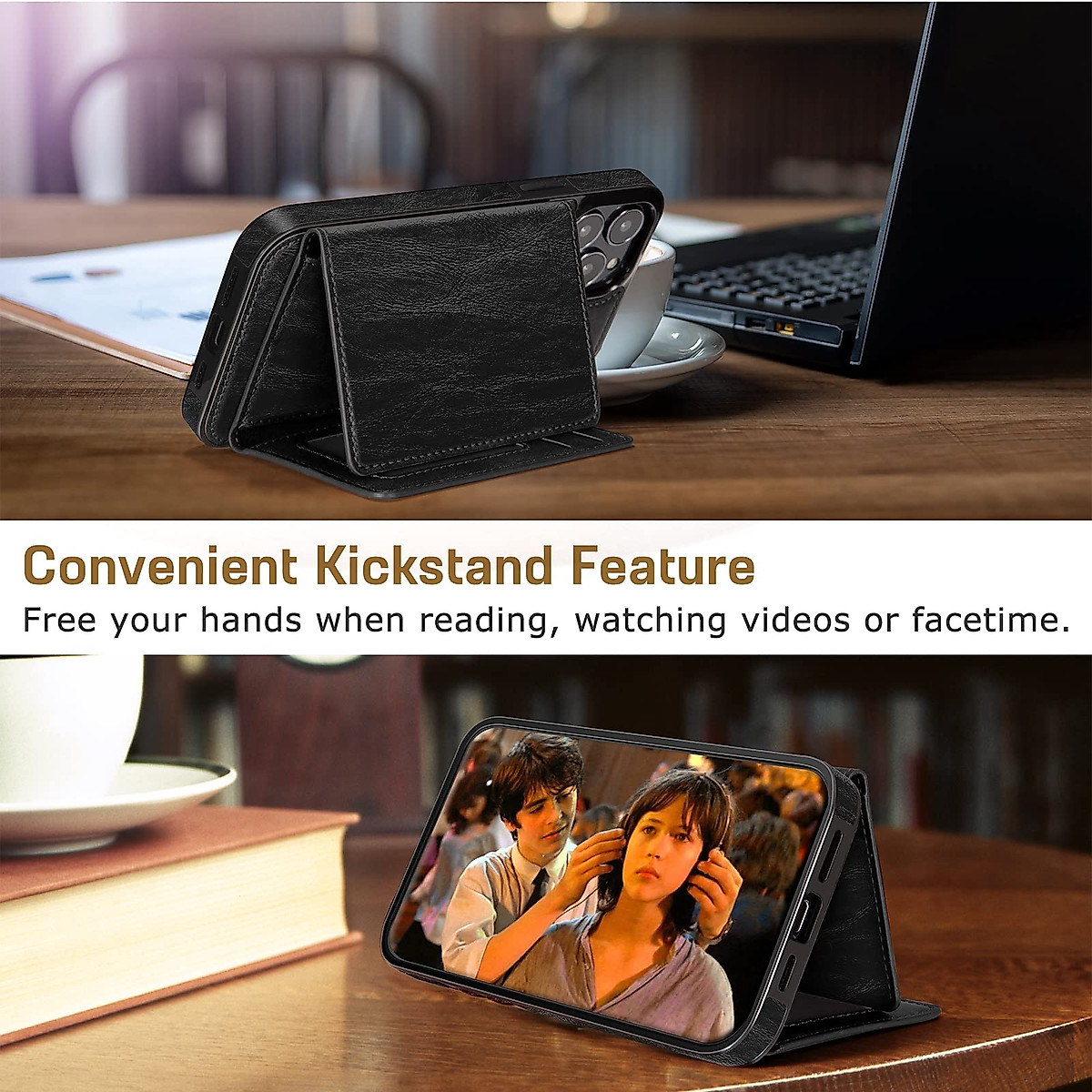 LOHASIC for iPhone 14 Pro Max Wallet Case, Premium Leather Cover Compatible with MagSafe Charger Magnetic Detachable Wallet 5 Card Holder Kickstand Protective Phone Case for Men 6.7 inch - Black