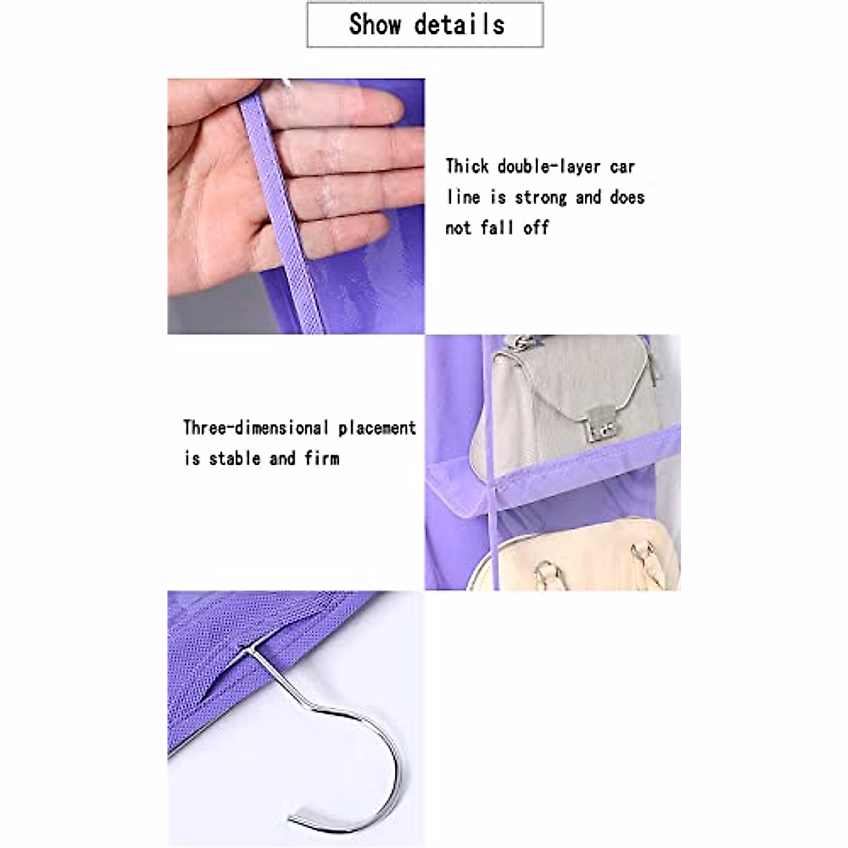 Dosurgorn Double-Sided Six-Layer Hanging Storage Bag, 6 Pockets Hanging Closet Storage Bag, High Capacity Transparent Collapsible Non-Woven Hanging Handbag Storage Hanging Bag, 90CM*35CM*32CM (Gray)