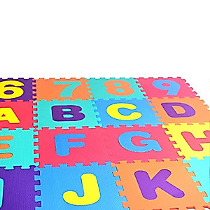Alphabet & Numbers Rubber EVA Foam Puzzle Play Mat Floor. 36 Interlocking playmat Tiles (Tile:12X12 Inch/36 Sq.feet Coverage). Ideal for Crawling Baby, Infant, Classroom, Toddlers, Kids, Gym Workout
