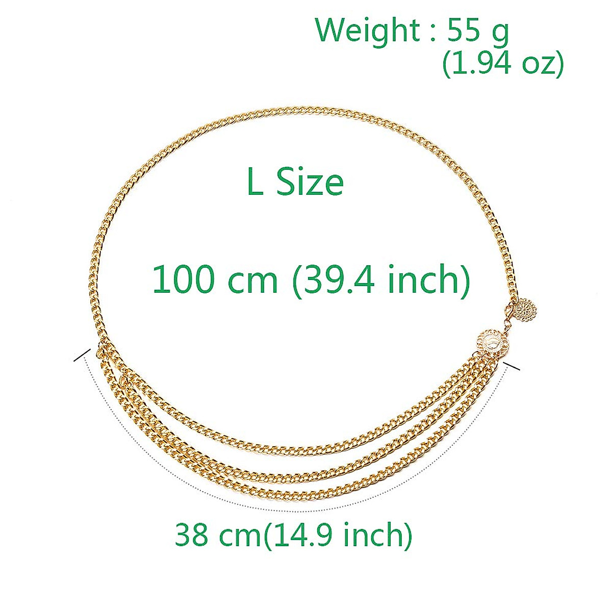 Jurxy Multilayer Alloy Waist Chain Body Chain for Women Waist Belt Pendant Belly Chain Adjustable Body Harness for Jeans Dresses – Gold 0408
