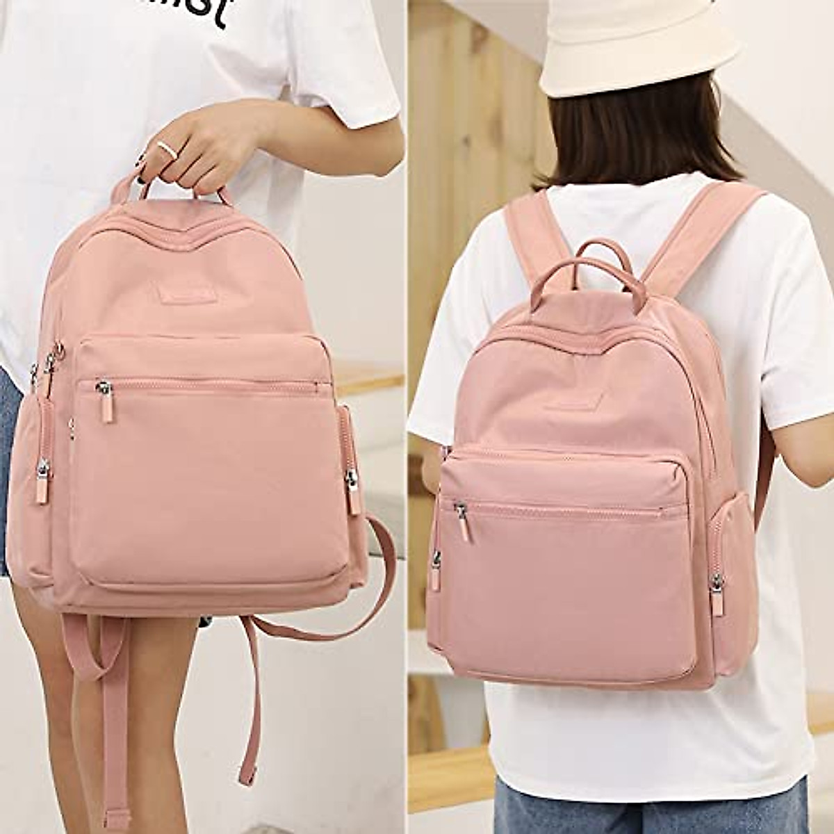 Backpack Purse for Women Casual Nylon Waterproof Backpack for Teen Girls Mutiple Pockets School Bag Travel Work Daypacks Black