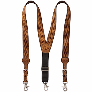 Nocona Belt Co. Men's Standard Gallus Basketweave Embossed Leather Suspenders, Medium Brown, XX-Large