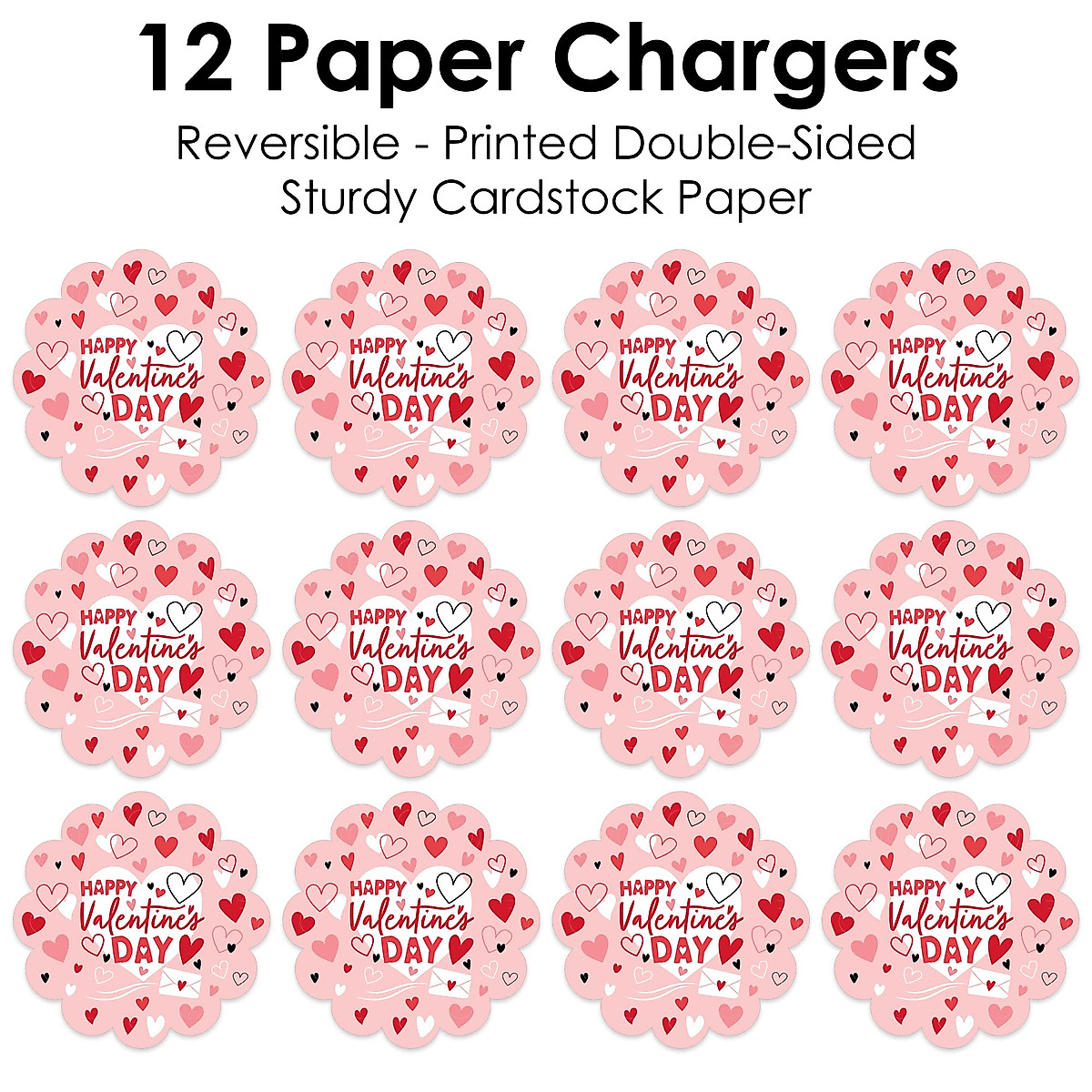 Big Dot of Happiness Happy Valentine’s Day - Valentine Hearts Party Round Table Decorations - Paper Chargers - Place Setting for 12