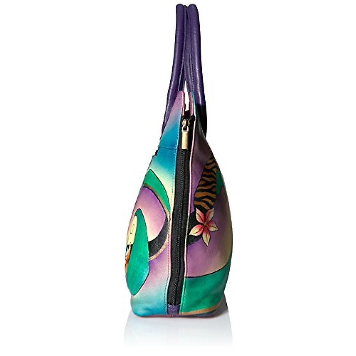 Anna by Anuschka Women's Genuine Leather Large Expandable Tote | Hand Painted Original Artwork | Paisley Collage Eggplant