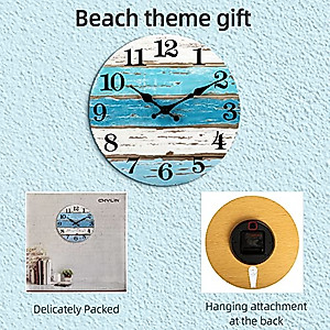 CHYLIN Nautical 14 Inch Wall Clock, Blue Ocean Theme, Silent Sweep Movement, Easy to Read, Good Gift