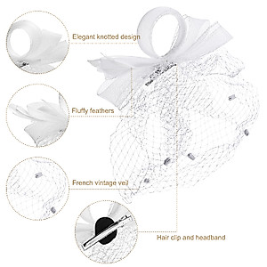 Estune 6 Pcs Tea Party Hat and Gloves Set for Women White Fascinator Hats Lace Gloves Pearl Jewelry Set Silver Clutch Purses for Evening Wedding Cocktail 1920s Costume Accessories Christmas Jewelry