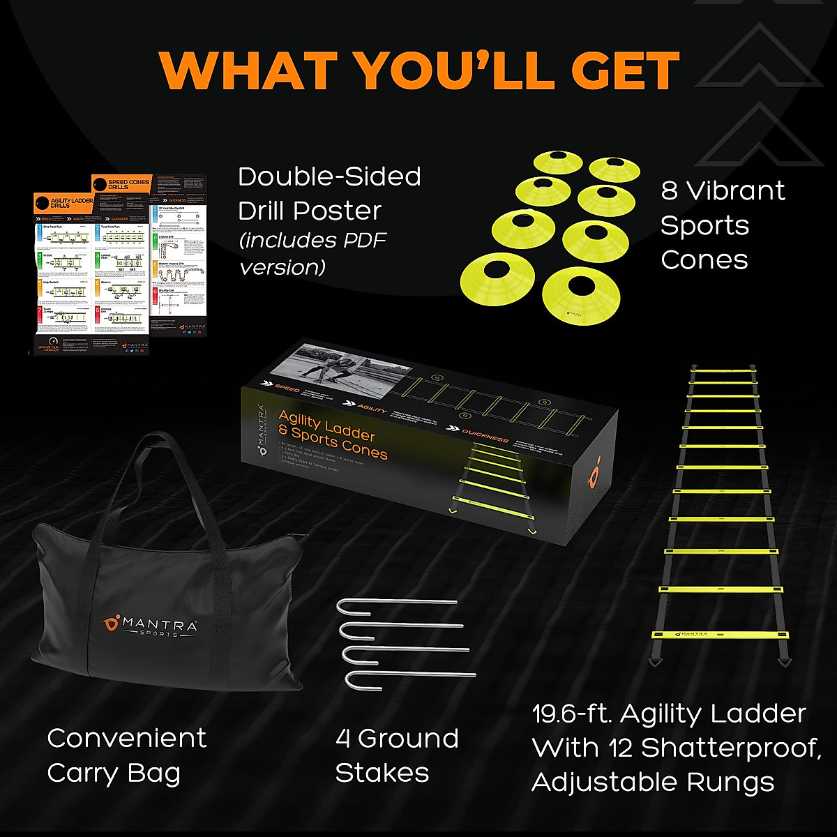 Soccer Training Equipment Agility Ladder Set, Sports Speed & Agility Training Equipment Kit with Cones & Drills, Speed Training Ladder for Footwork, Football Training Equipment