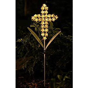 WSgift White Cross Garden Stake Solar Lights Metal Hydrangea Cross Stake Memorial Gift w/ 28 Solar LEDs Solar Cross Lights Perfect as Cross Remembrance Gifts & Sympathy Gifts (10" W x 40" H)