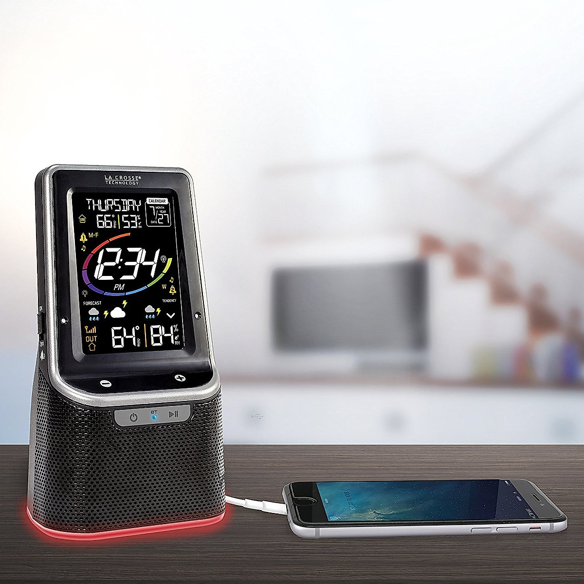La Crosse Technology S87078 Color Wireless Weather Station with Bluetooth Speaker & USB Port , Black