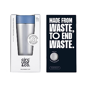 Circular & Co Stainless Steel Coffee Cup - 12oz - Insulated Reusable Travel Mug - Made from Recycled Stainless Steel - 100% Leakproof Coffee Mug - Fully Lockable - Insulated for 6 Hours