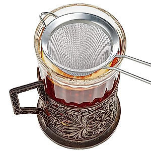 WLLHYF Fine Mesh Strainers Stainless Steel Long-Handled Tea Cup Bar Cocktail Coffee Juice Filter Sifter for Kitchen Food Powder Rice Flour Baked Pasta Small Leak Sieves 3 Inch Silver