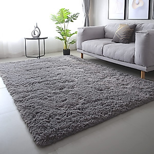 Fluffy Rugs for Bedroom 5x7 - Soft Shag Plush Area Rug for Living Room - Fuzzy Modern Gray Non-Skid Shaggy Carpet for Boys Kids Playroom Dorm