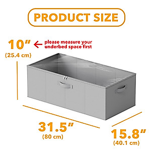 SpaceAid 2 Pack 10" High Under Bed Storage Containers, Large Underbed Storage Organizer Bins with Lids for Bedroom, Dorm, Clothes, Closet Organization, Bed Sheets and Blankets (Gray)