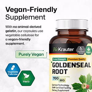 BIO KRAUTER Goldenseal Root Supplement - Goldenseal Capsules 700 mg - Traditional Herbal Supplement - 100 Vegan Capsules