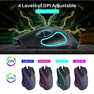 LED Backlit Gaming Mouse CHONCHOW Wired Programmable Mouse up to 7200 DPI 6 Buttons Ergonomic Design Best for FPS Gamers