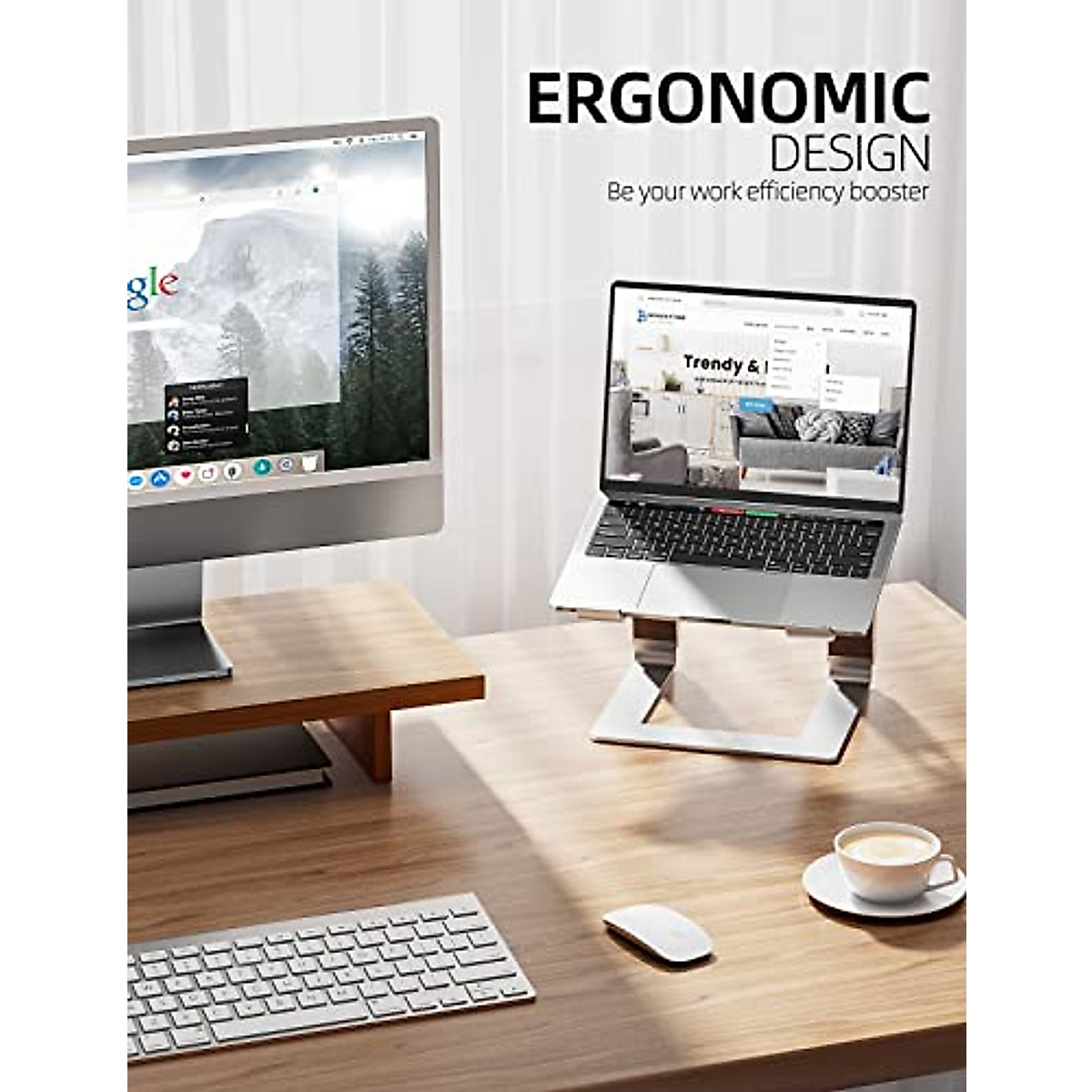 Nulaxy Laptop Stand Adjustable Height, Detachable Laptop Riser for Desk, Ergonomic Aluminum Computer Stand Holder Compatible with MacBook Air Pro, Dell XPS, HP, Lenovo More 10-16” Laptops, Silver